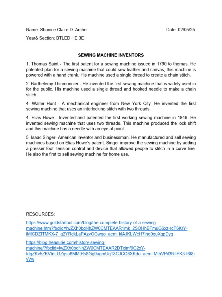 Assignments' (1) | PDF | Seam (Sewing) | Sewing Machine