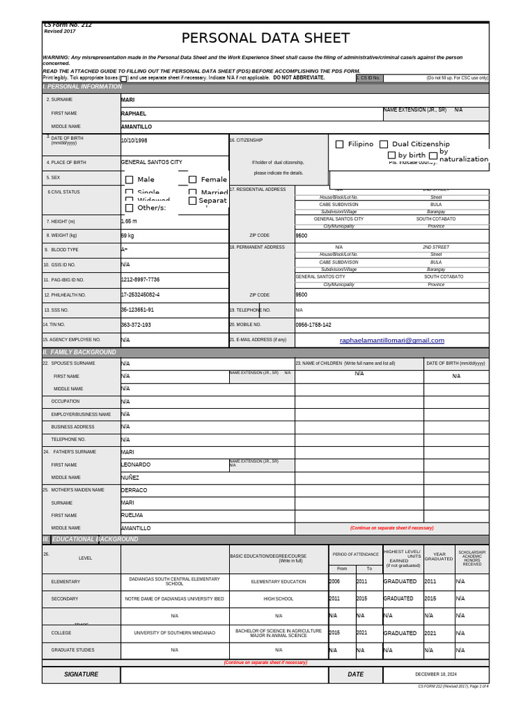 CS Form No. 212 Personal Data Sheet Revised | PDF | Justice | Crime ...