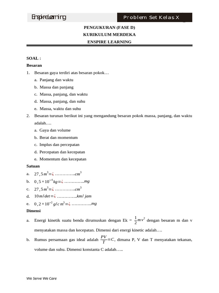 Soal Pengukuran Kumer kelas 10 | PDF