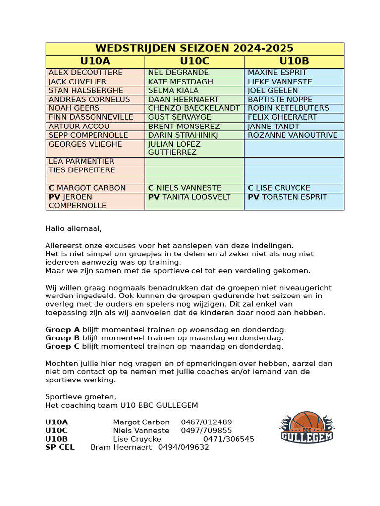 WEDSTRIJDEN U10 SEIZOEN 2024 | PDF