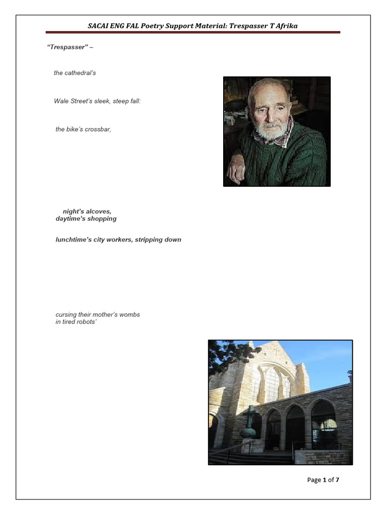 Analysis of "Trespasser" by T. Afrika | PDF | Poetry