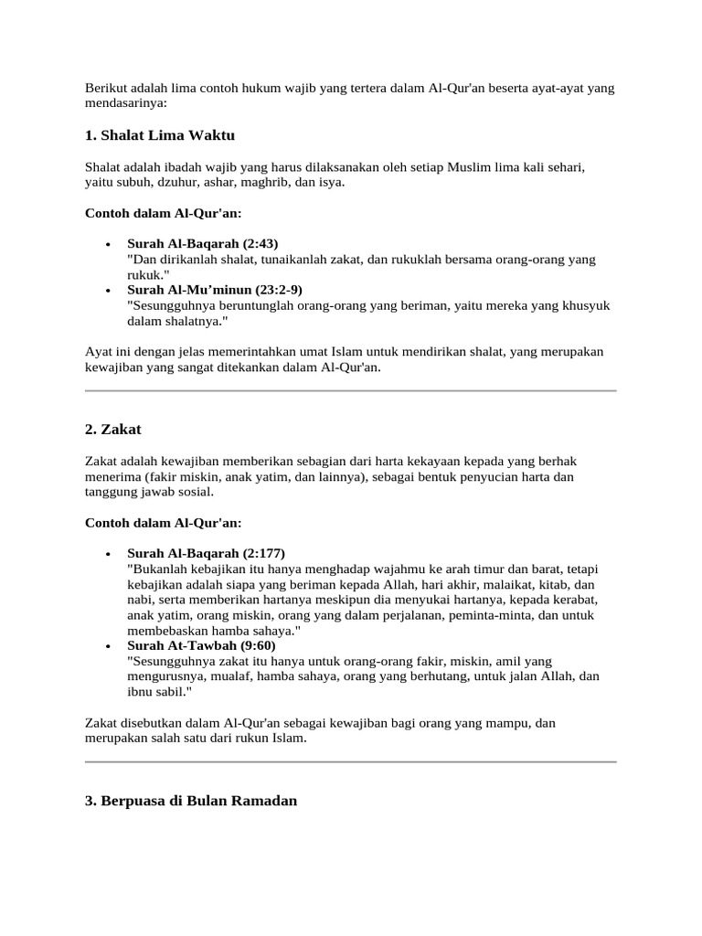 Berikut Adalah Lima Contoh Hukum Wajib Yang Tertera Dalam Al | PDF