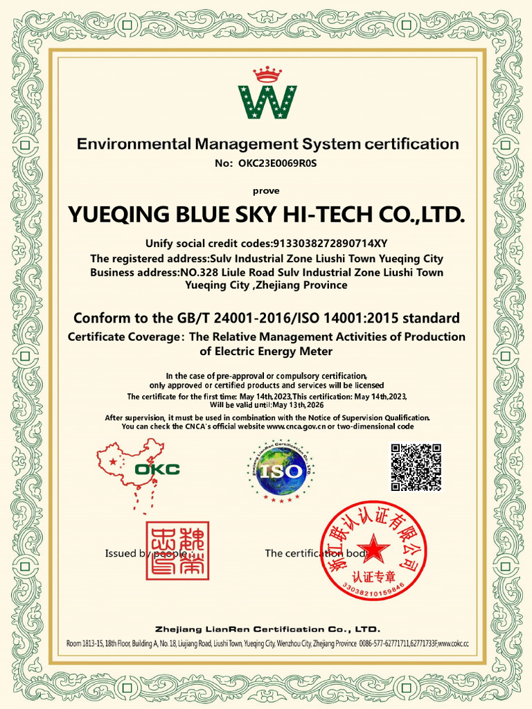 ISO 14001 Certification for Energy Meters | PDF