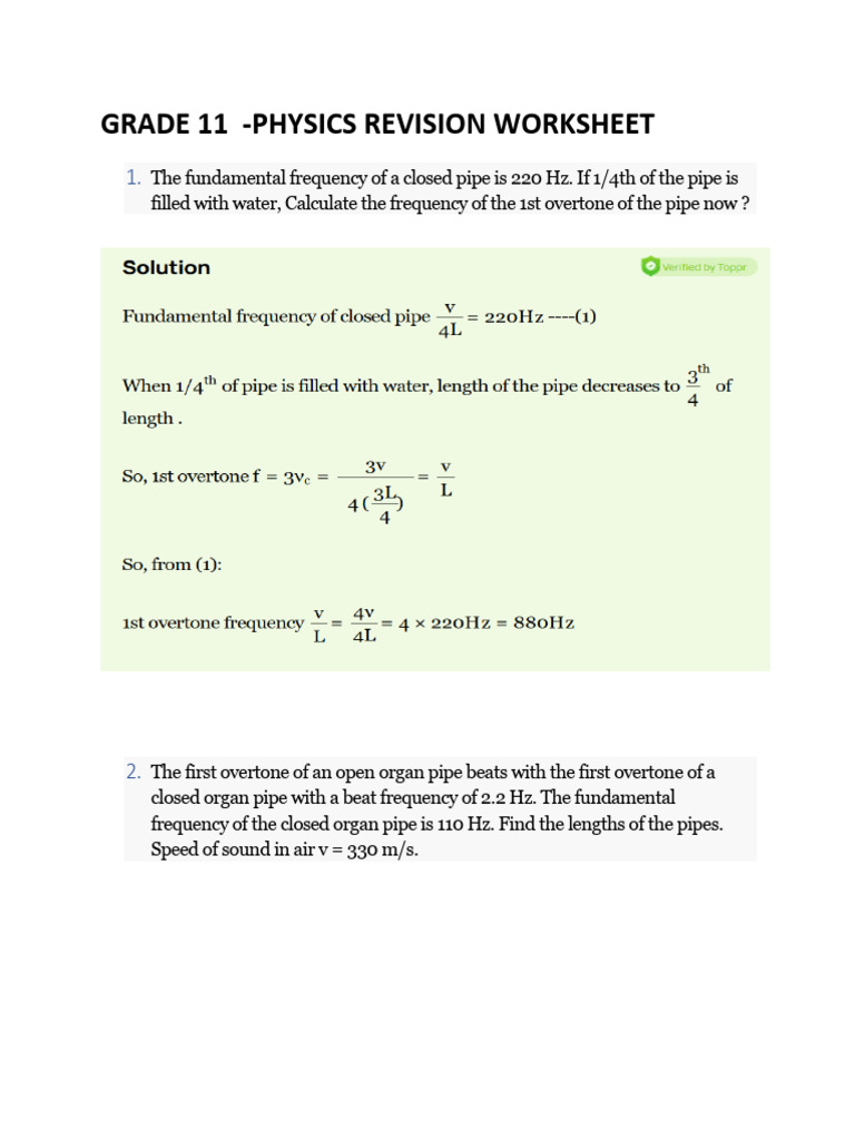 GR 11 Physics Revision Worksheet | PDF