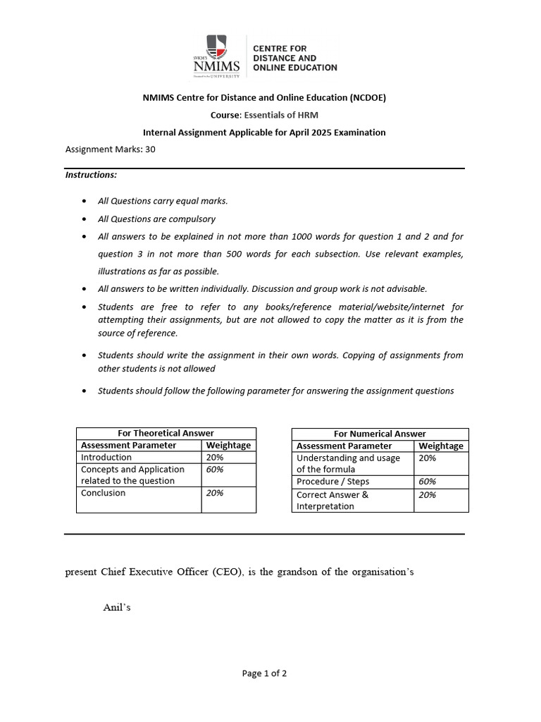 Essentials of HRM Assignment - PG QP - April 2025 GpRg2xiRXa | PDF