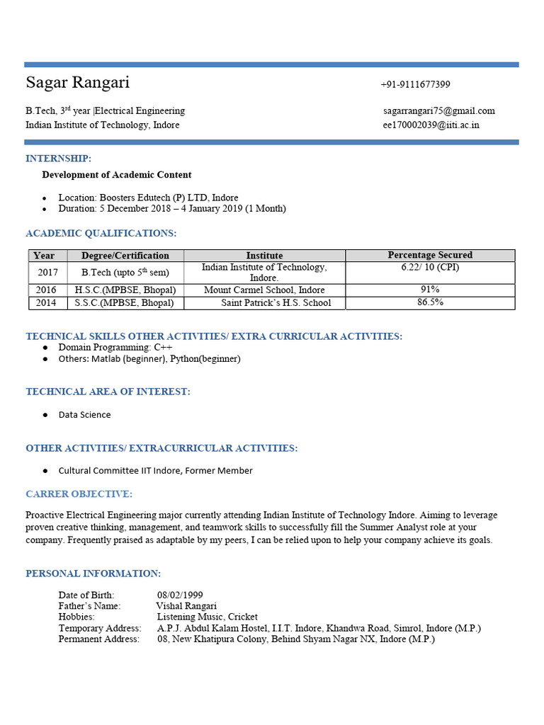 Engineering Student Profile | PDF