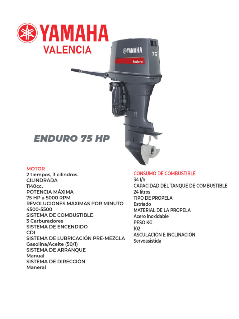 Motor Enduro 75 HP: Especificaciones Técnicas | PDF