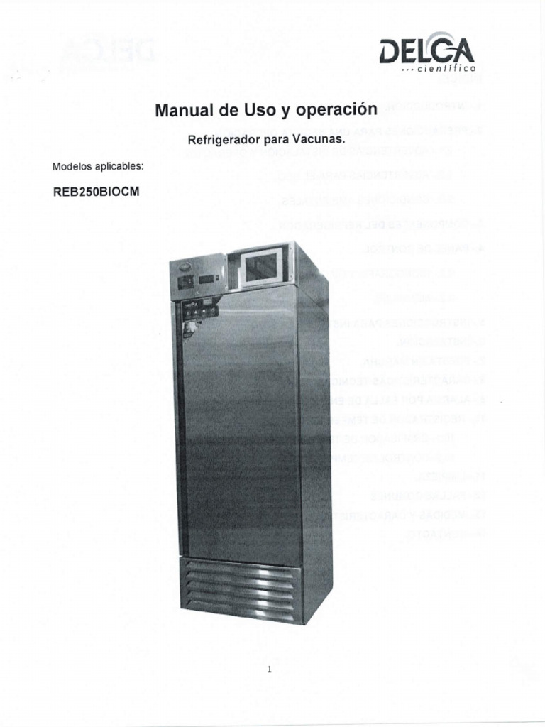 Manual Refrigerador de Vacunas DELCA REB250BIOCM | PDF