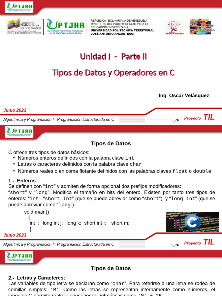 Tipos de Datos y Operadores en C | PDF | Tipo de datos | C (lenguaje de ...
