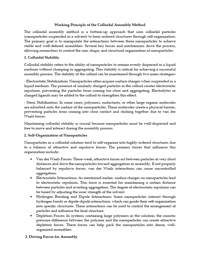 Working Principle of the Colloidal Assembly Method | PDF | Nanoparticle ...