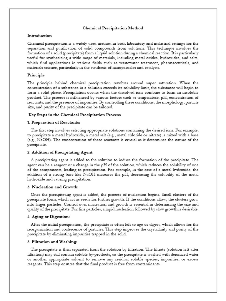 Chemical Precipitation Process Guide | PDF | Supercritical Fluid ...
