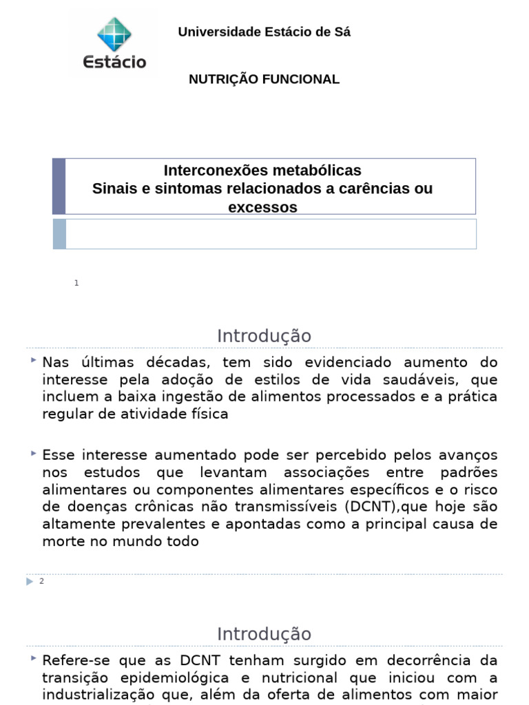 AULA 4 - Interconex Es Metab Licas e Car Ncias e Excessos-2024 | PDF | Metabolismo | Bioquímica