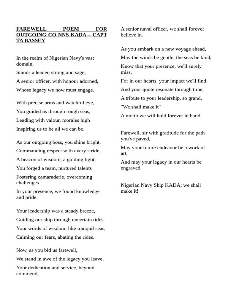 Farewell Poem for Capt. T. Bassey | PDF