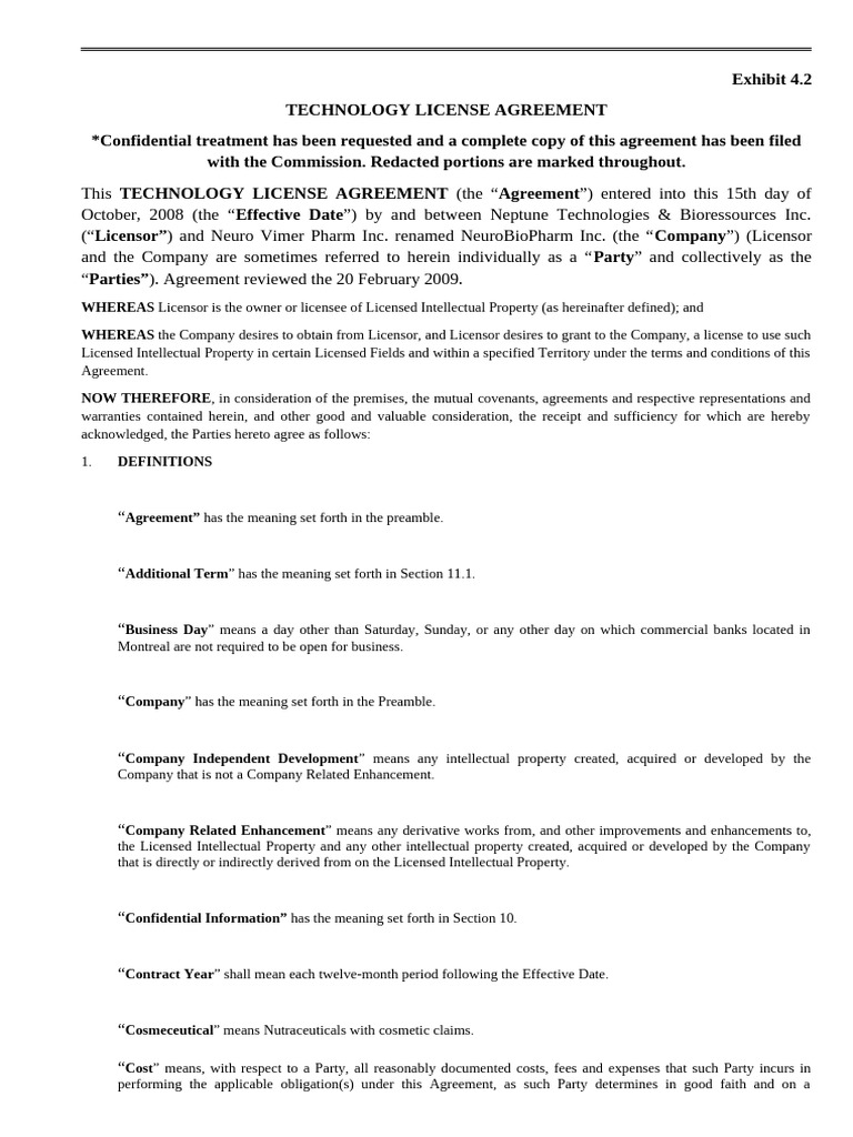 Law Insider Neptune Technologies Bioressources Inc Technology License ...