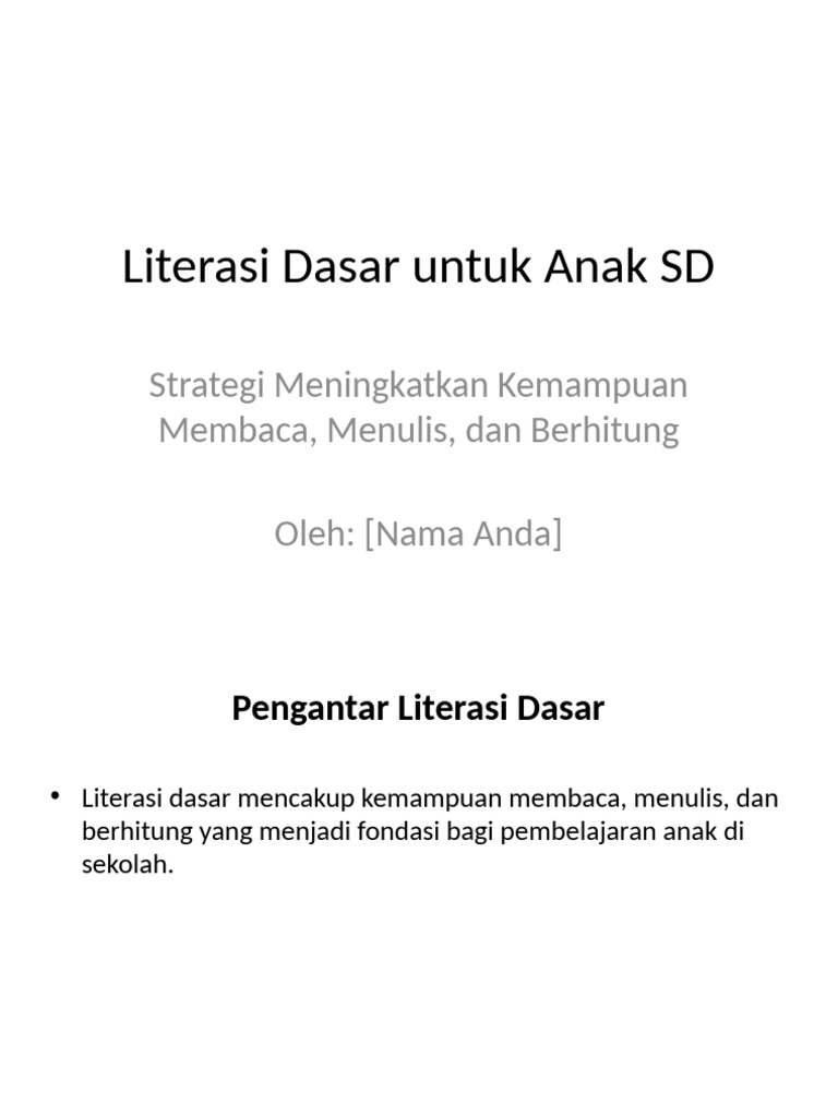 Literasi Dasar Anak SD Visual | PDF