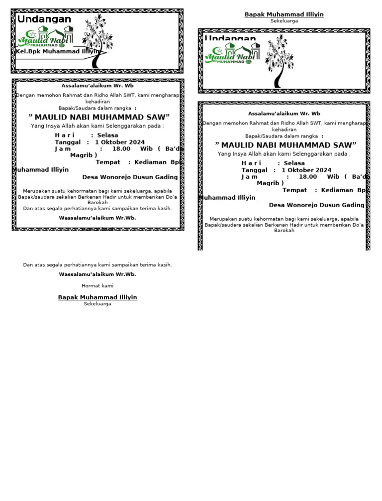 Undangan Maulid Nabi 1 Oktober 2024 | PDF