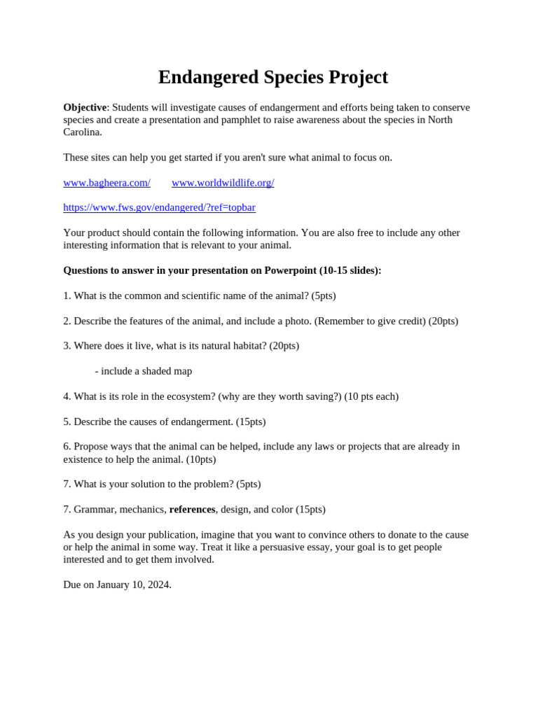 Endangered Species Awareness Project | PDF | Endangered Species | Predation