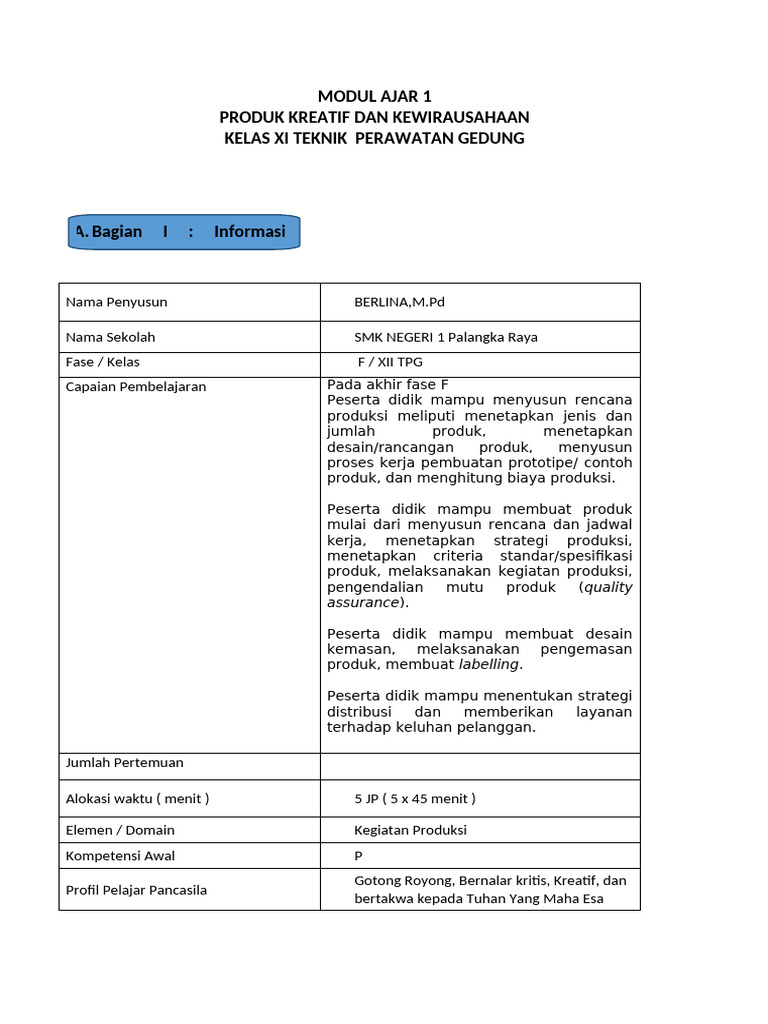 Modul Ajar PKK - 5 | PDF