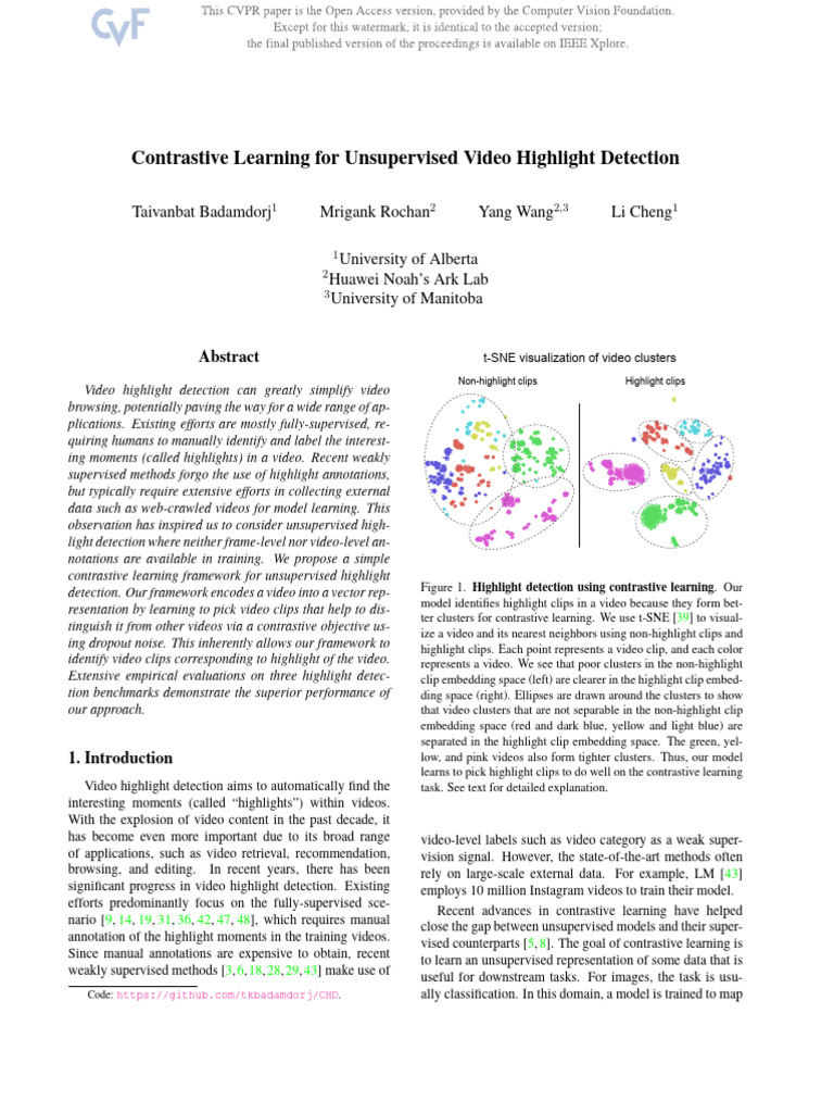 Badamdorj Contrastive Learning For Unsupervised Video Highlight Detection CVPR 2022 Paper | PDF ...