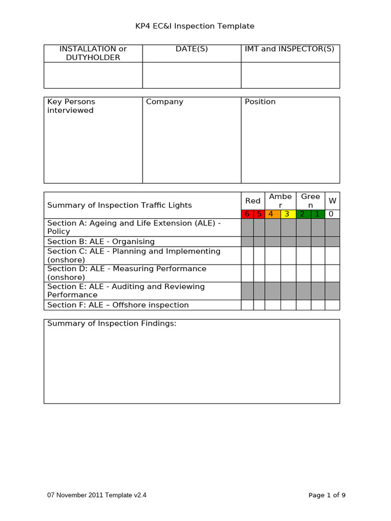 Kp4 Electrical Control Instrumentation Inspection Template | PDF | Reliability Engineering ...