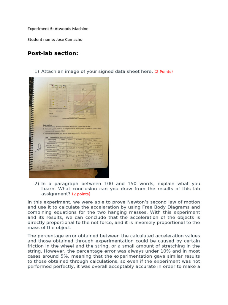 Atwood's Machine Experiment Analysis | PDF