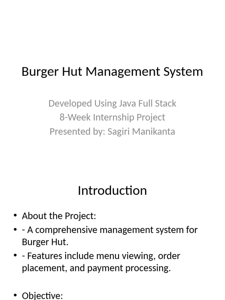 Burger Hut Management System Presentation | PDF