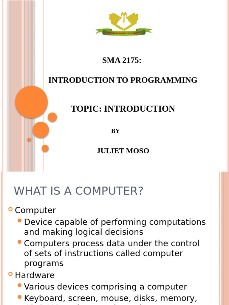 SMA 2175 Lecture 1_Introduction | PDF | C (Programming Language) | Assembly Language