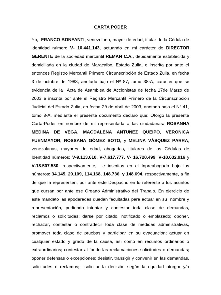 Carta Poder para Representación Legal | PDF | Gobierno