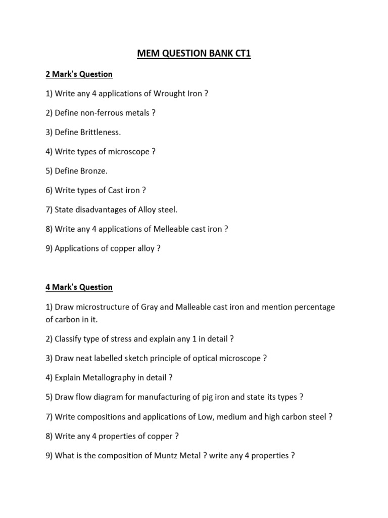 Mem Question Bank Ct 1 | PDF