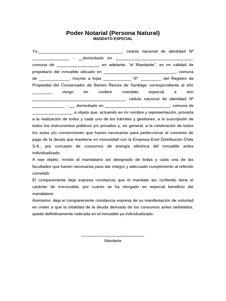 Poder Notarial para Mandato Especial | PDF