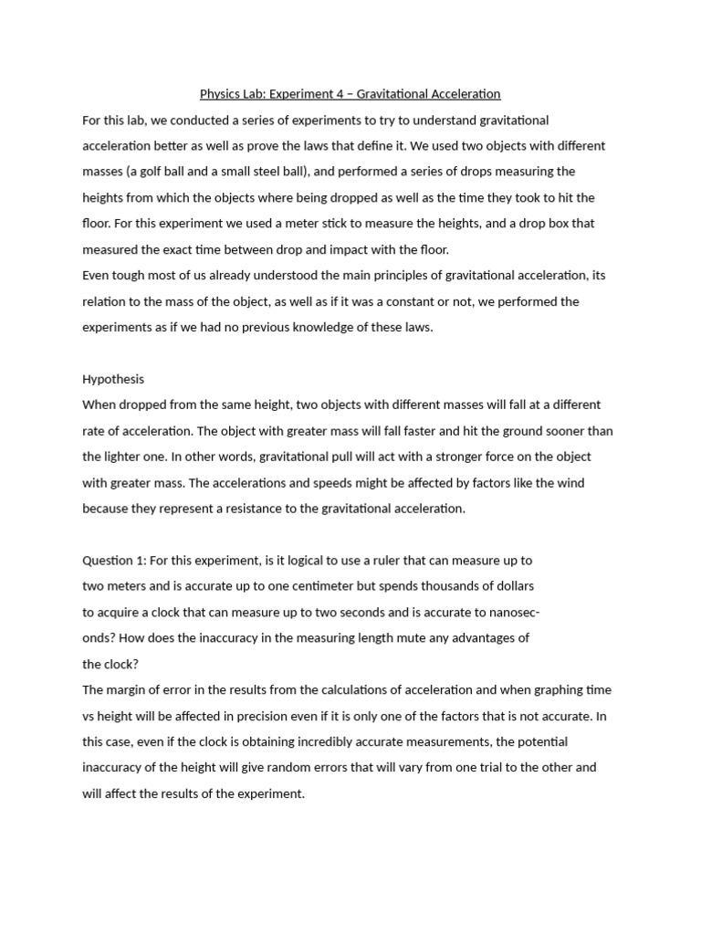 physics lab 4 report | PDF | Mass | Experiment