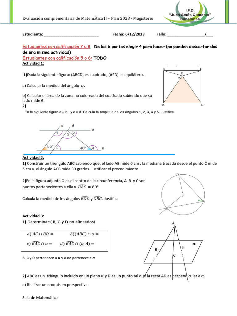 Prueba Complementaria Mat II Dic 23 | PDF