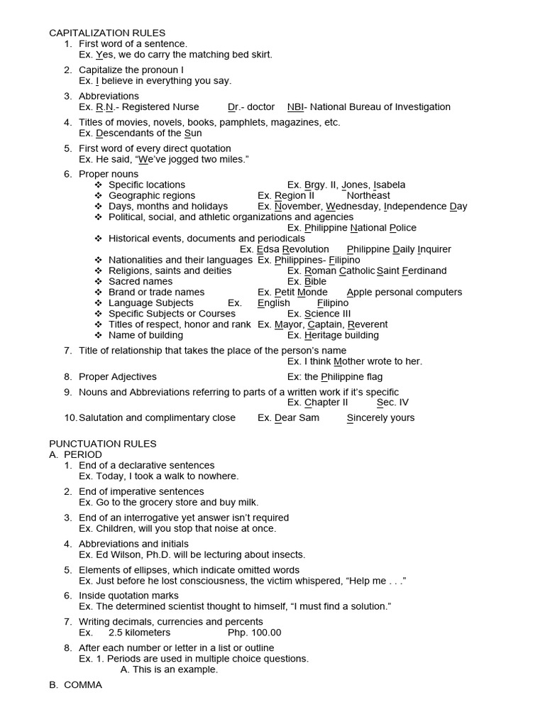 Capitalization and Punctuation Rules PDF | PDF | Language Mechanics ...