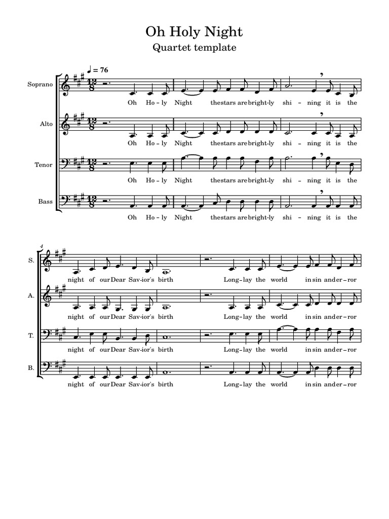 Oh Holy Night Quartet Sheet Music | PDF | Vocal Music | Singing