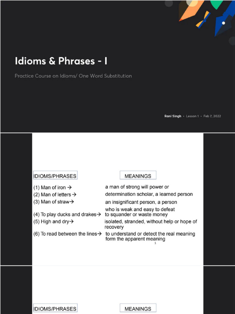 One Word Idioms 1721274113473 | PDF