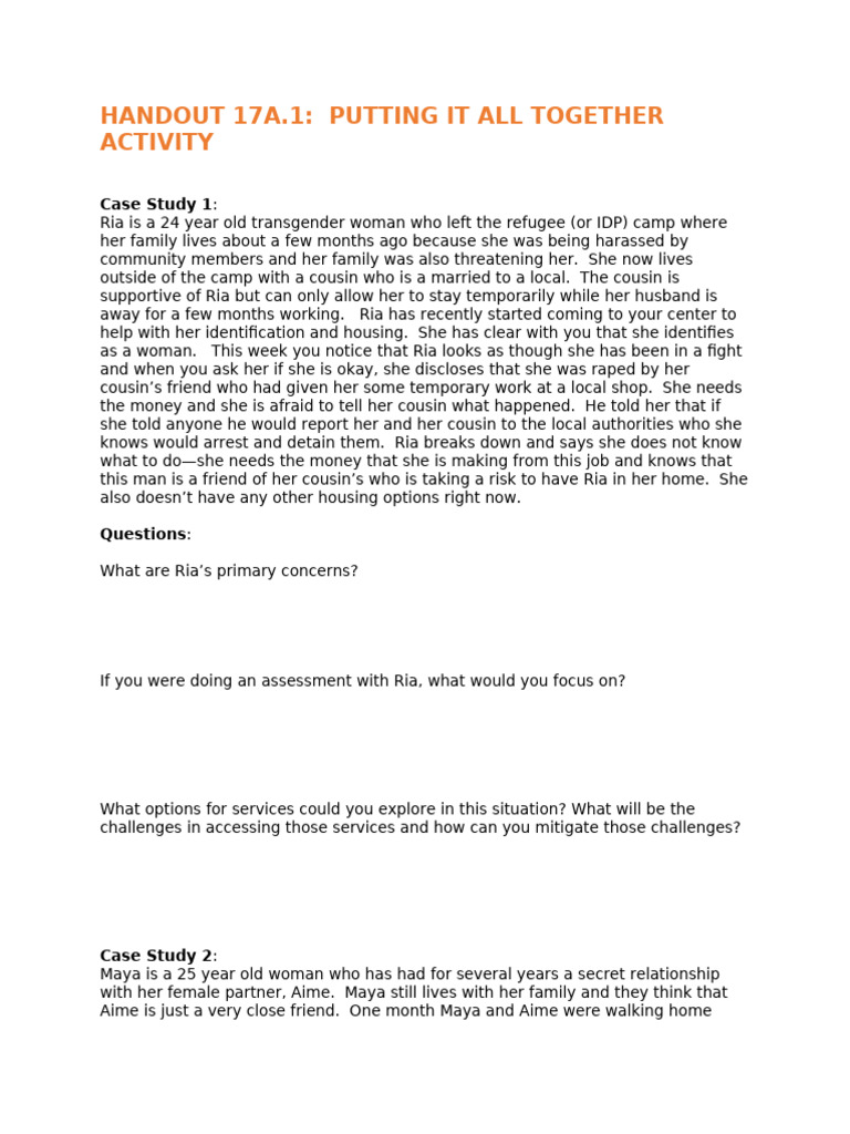 Module 17 - GBV Case Management With Vulnerable Populations/Handout 17A ...