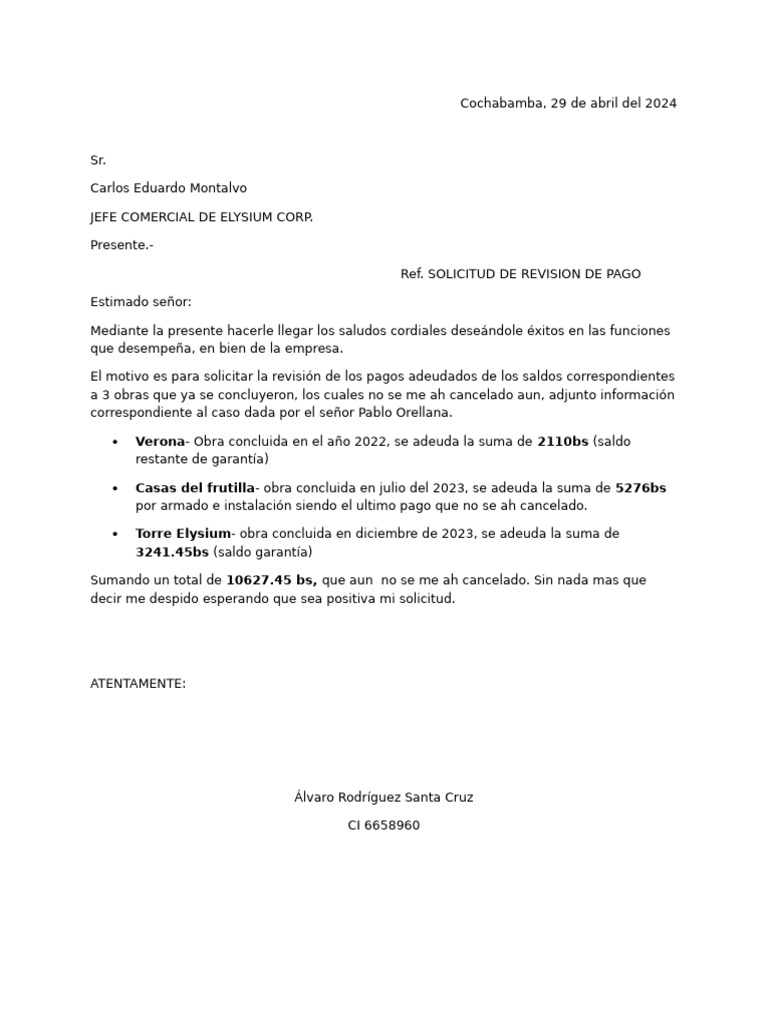 CARTA DE SOLICITUD Final | PDF