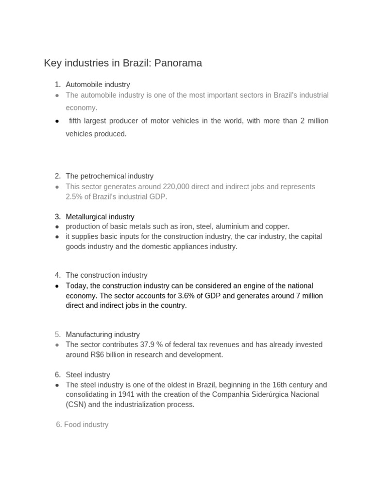 Key Industries Driving Brazil's Economy | PDF