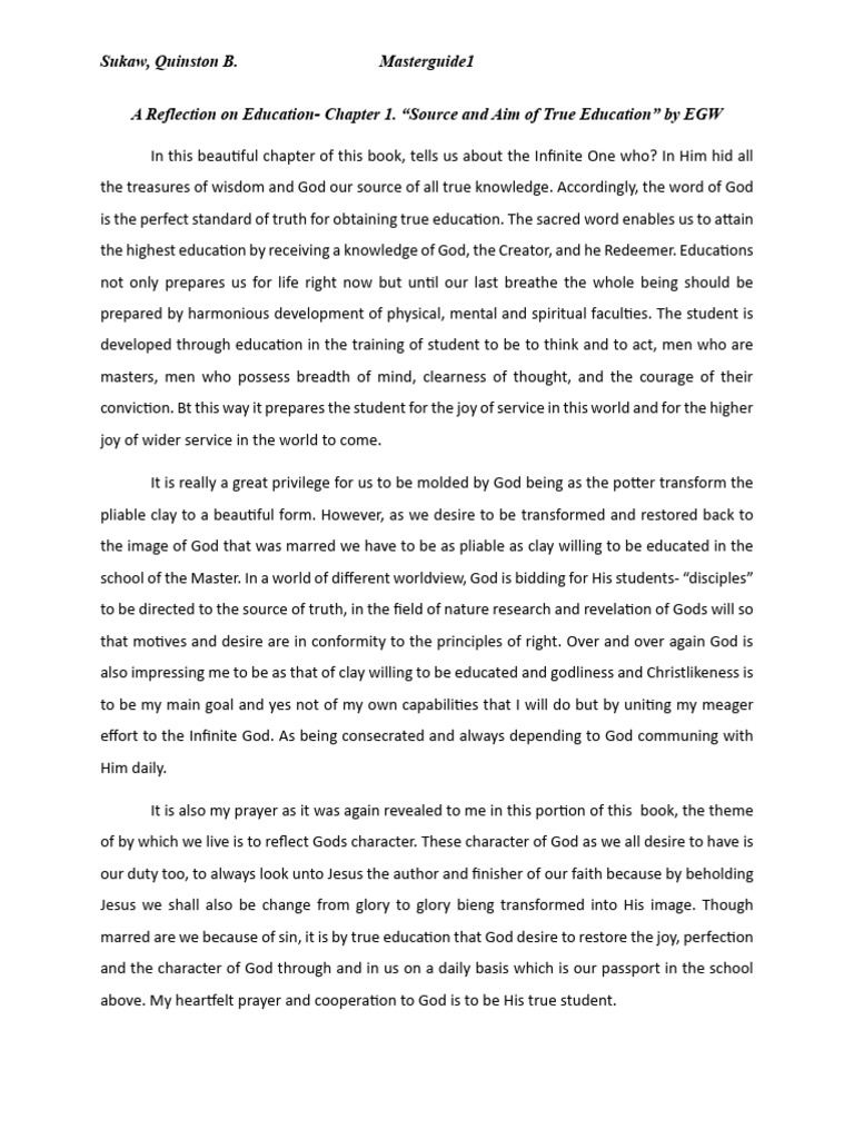 A Reflection On Education | PDF | God | Glory (Religion)