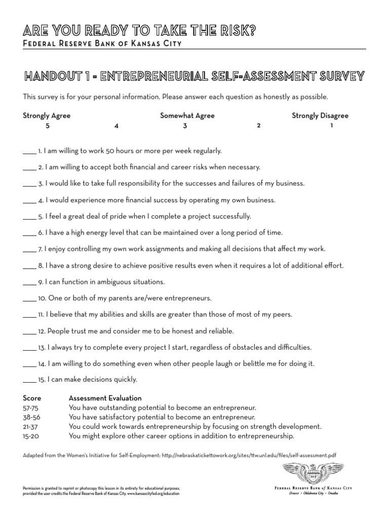 Entrepreneurial Potential Self-Assessment | PDF