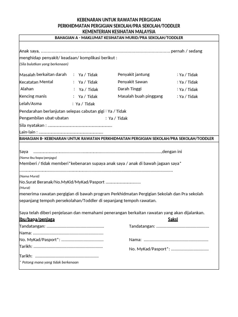 Kebenaran Untuk Rawatan Pergigian | PDF