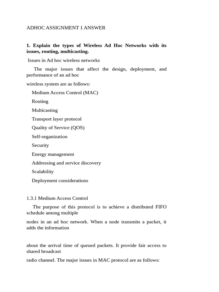 Adhoc Assignment 1 Answer | PDF | Wireless Sensor Network | Computer Network