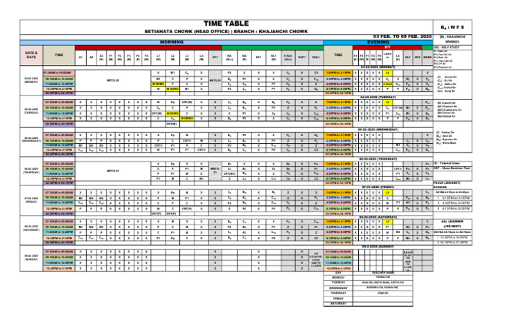 Weekly Class Schedule for JEE/NEET | PDF