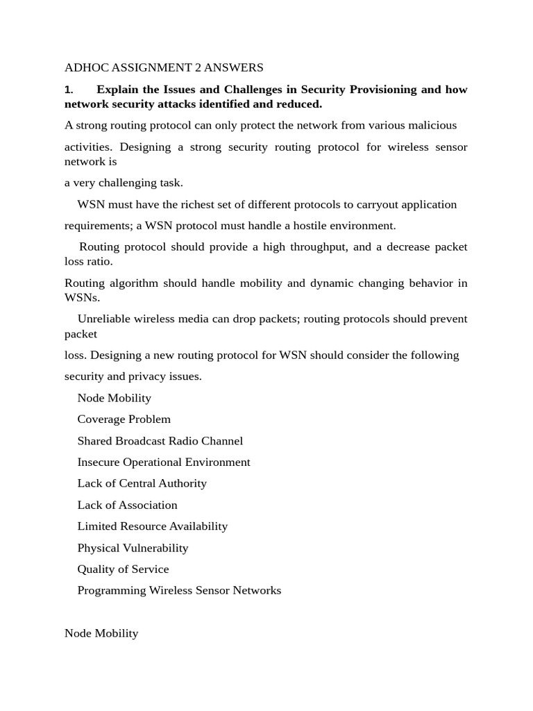 Adhoc Assignment 2 Answers | PDF | Wireless Sensor Network | Computer Network