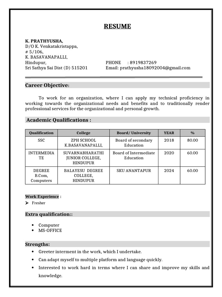 K. Prathyusha's Resume Overview | PDF