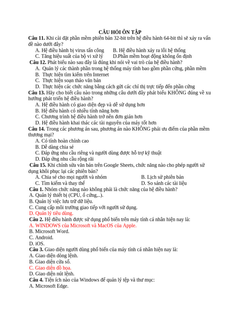 CÂU HỎI ÔN TẬP CUOI HK1-LOP11 | PDF