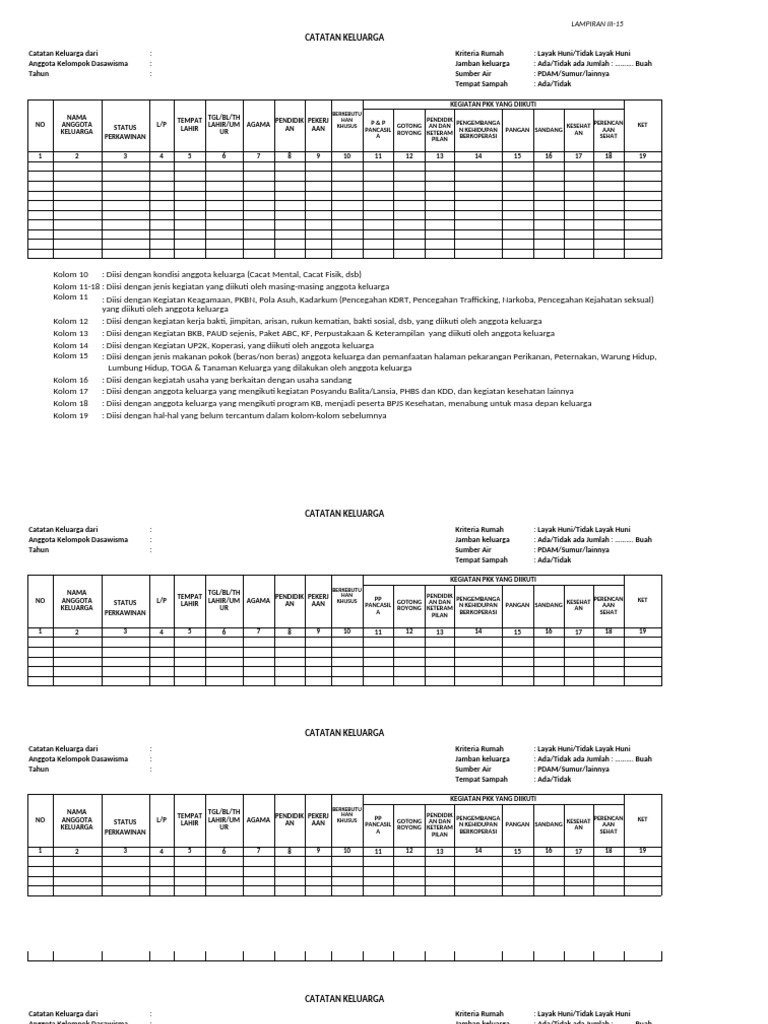 Format Catatan Keluarga Dasawisma | PDF