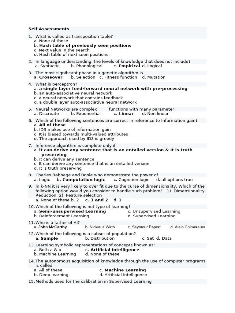 AI and Machine Learning Quiz | PDF | Machine Learning | Artificial ...