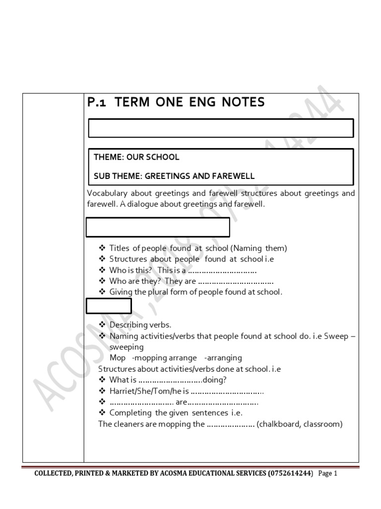 Primary One English 2019 Ok | PDF | Verb | Plural