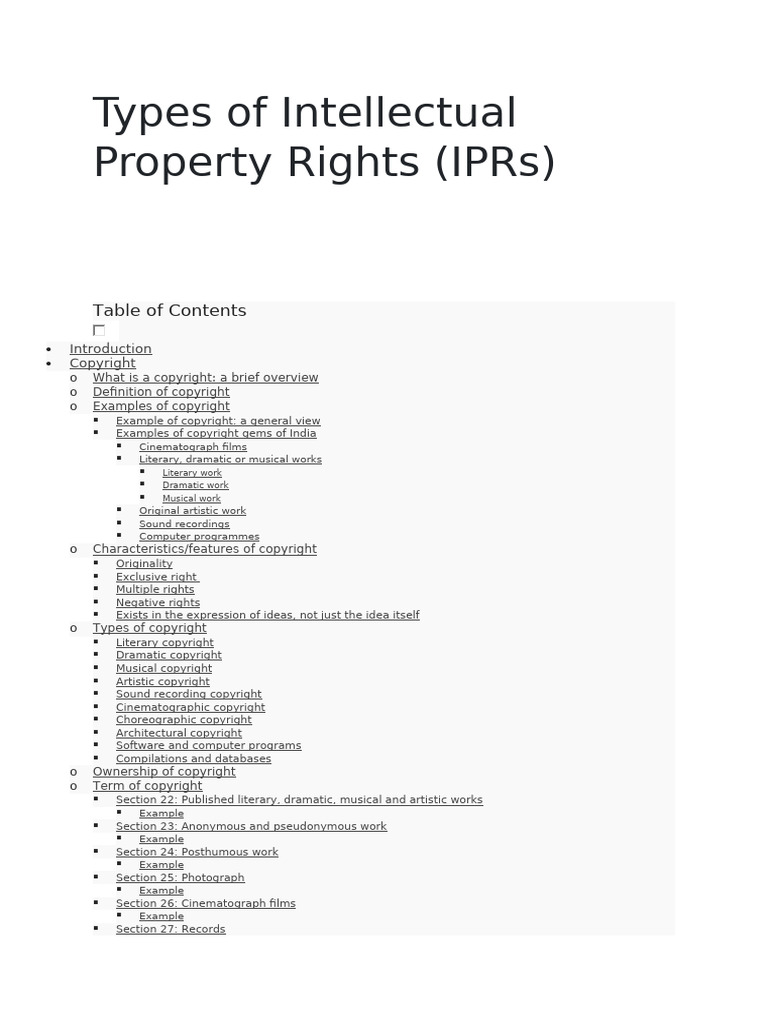 Types of Intellectual Property Rights | PDF | Trademark | Copyright
